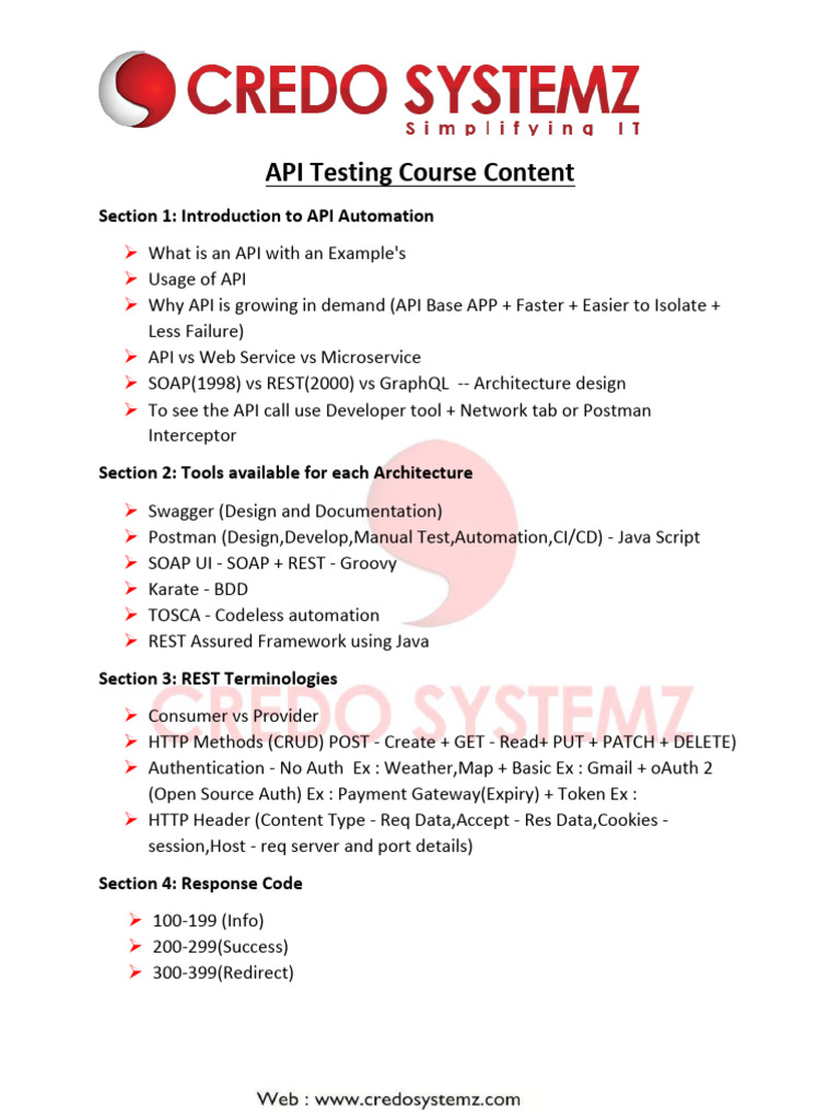 API Testing Course Syllabus 1 | PDF | Representational State Transfer ...