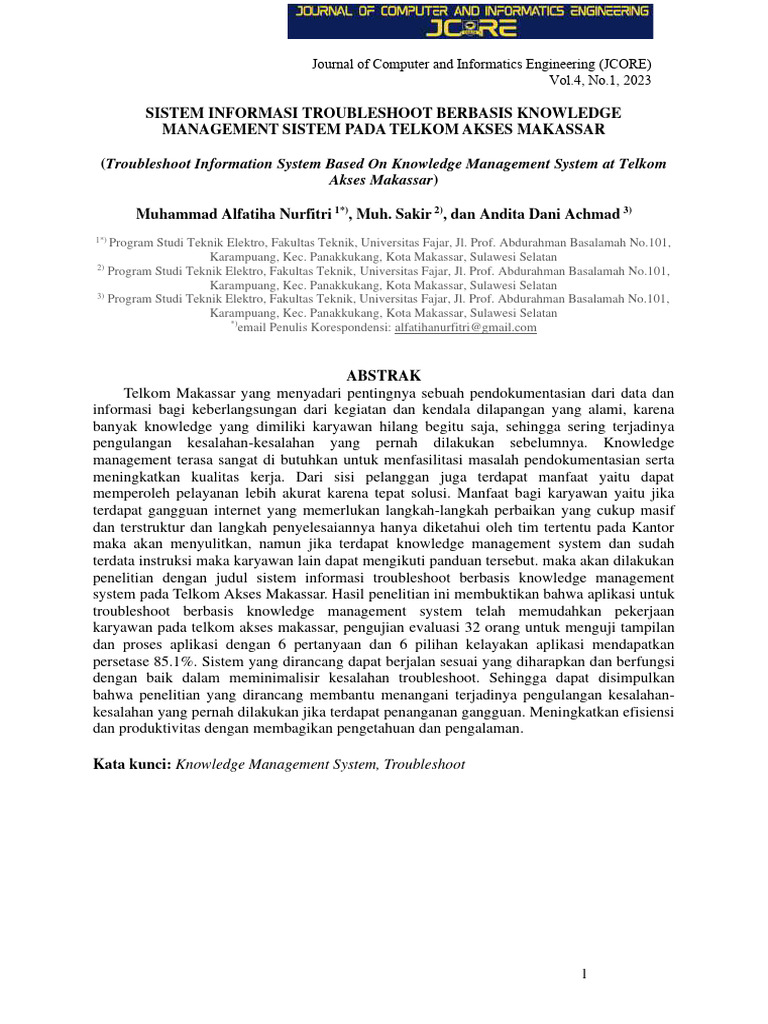 Istem Informasi Troubleshoot Berbasis Knowledge Management Sistem Pada Telkom Akses Makassar ...