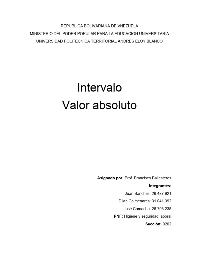 Intervalos y Valor Absoluto | PDF | Intervalo (Matemáticas) | Análisis complejo