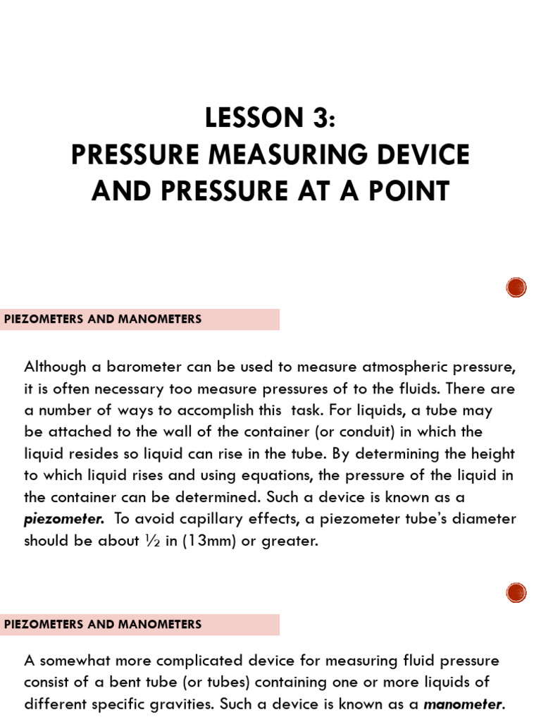 Pressure Measurement with Piezometers & Manometers | PDF | Pressure ...