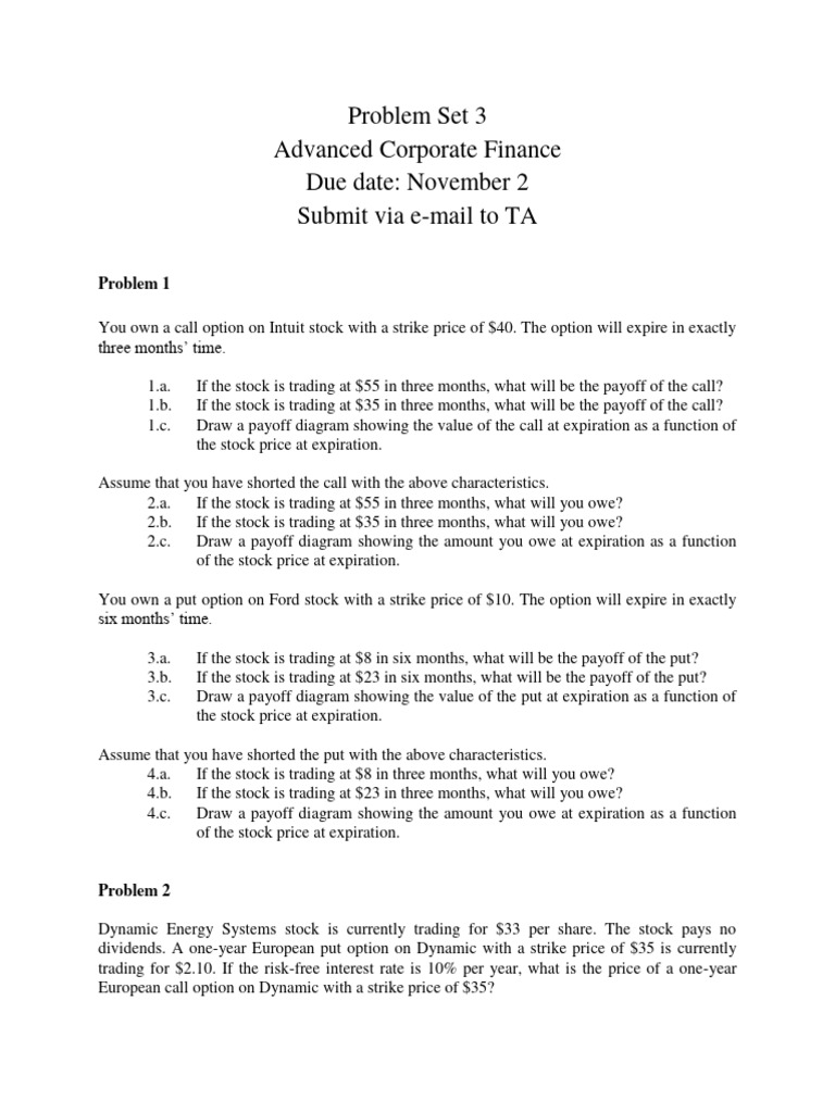 Problem_Set_3 | PDF | Option (Finance) | Put Option