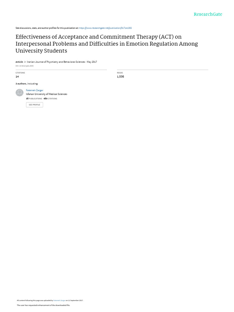 Effectiveness of Acceptance and Commitment Therapy | PDF | Psychotherapy | Mental Disorder