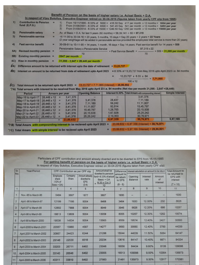 Higher Pension Calculation Sample Sheet | PDF