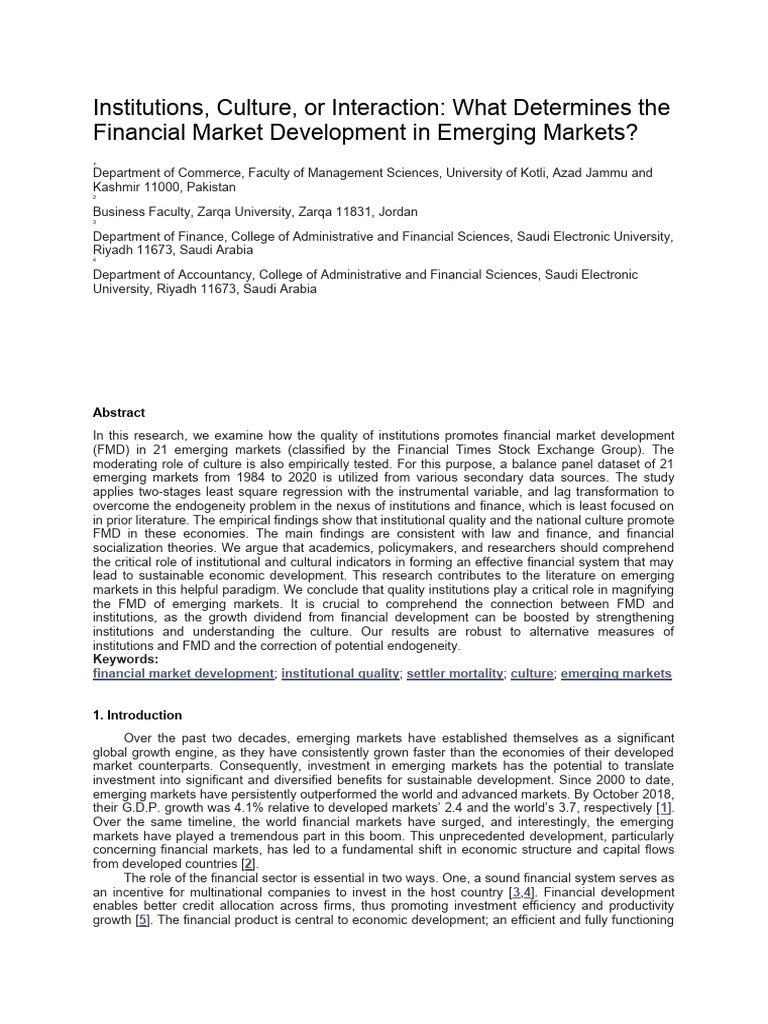 Financial Market Development in Emerging Markets | PDF | Institution ...