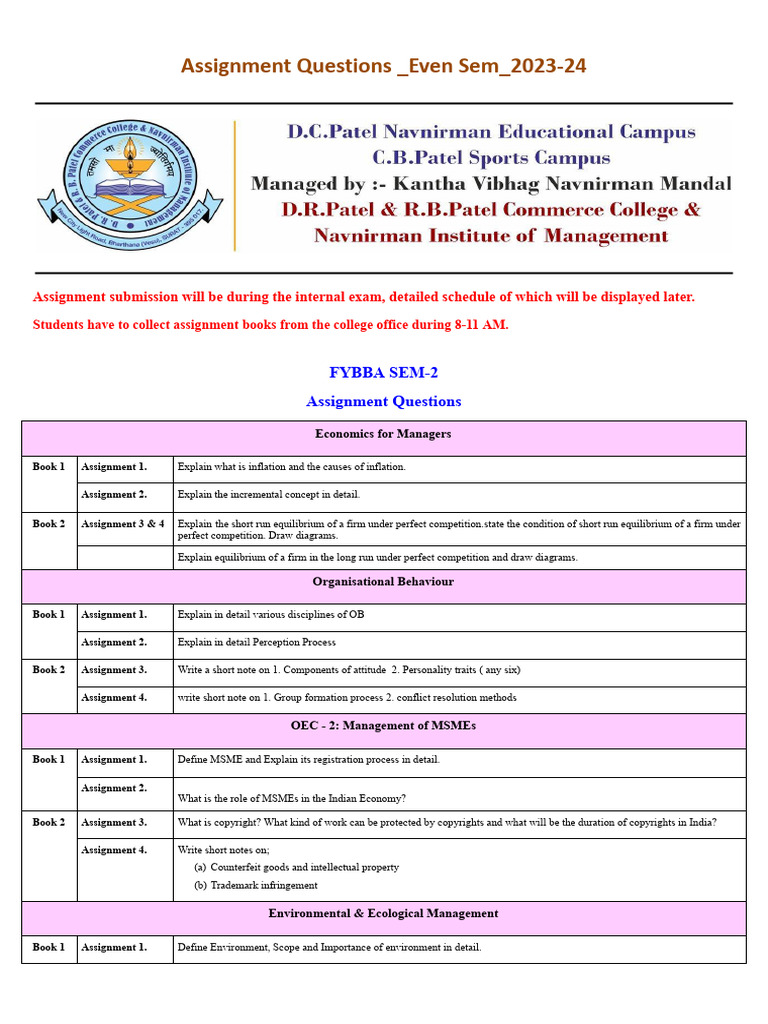 Assignment Questions - Even Sem - 2023-24 | PDF