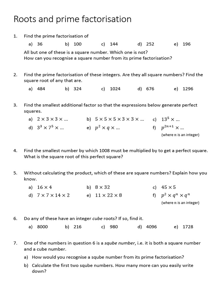 Roots Using Prime Factors | PDF | Factorization | Numbers