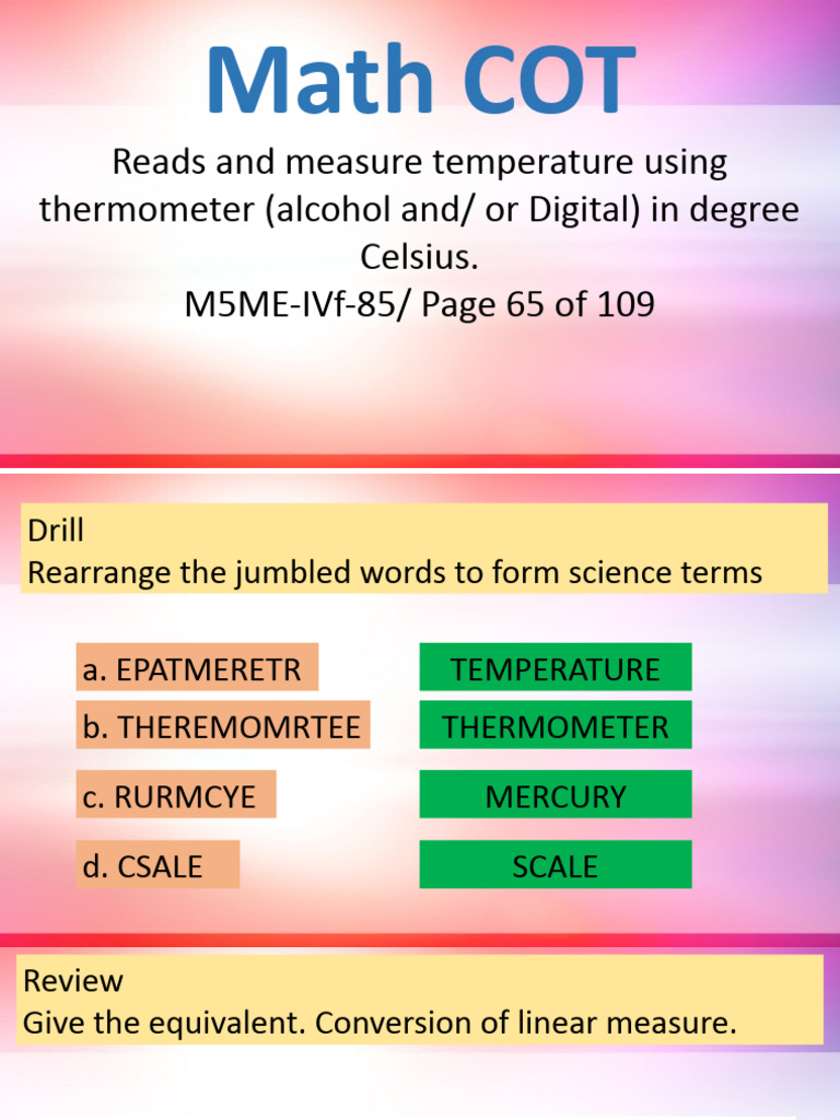 Math COT 3 | PDF | Thermometer | Temperature