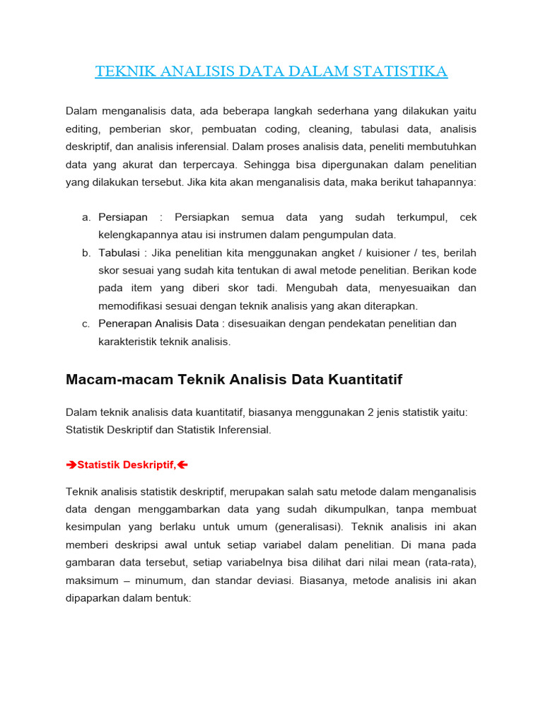 Teknik Analisis Data Statistik Kuantitatif | PDF