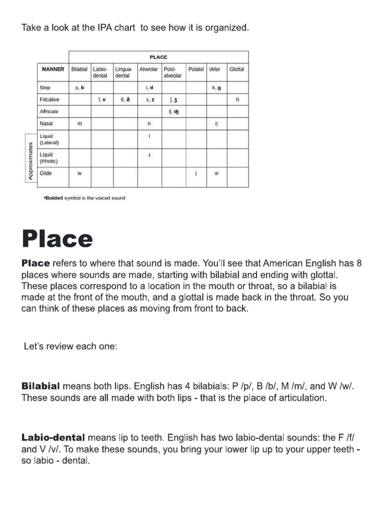 More IPA For American Consonants - Place, Manner, & Voicing | PDF