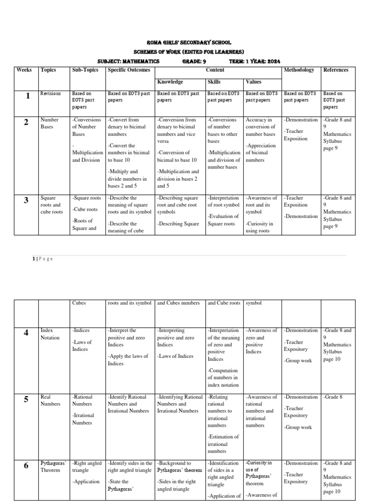 Grade 9 Mathematics Term 1 Plan | PDF | Matrix (Mathematics) | Triangle