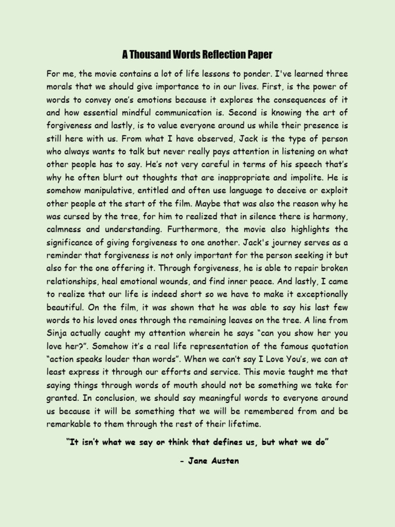 A Thousand Words Reflection Paper | PDF