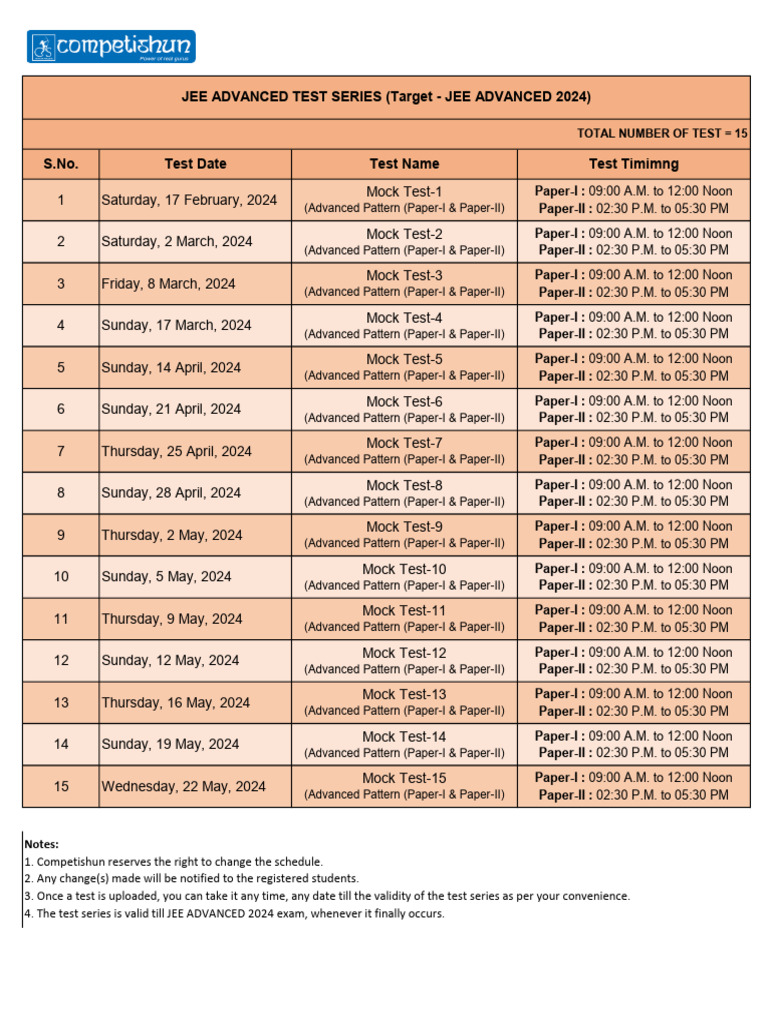 Advanced Test Series-I (ATS-I) Test Schedule (2024) | PDF