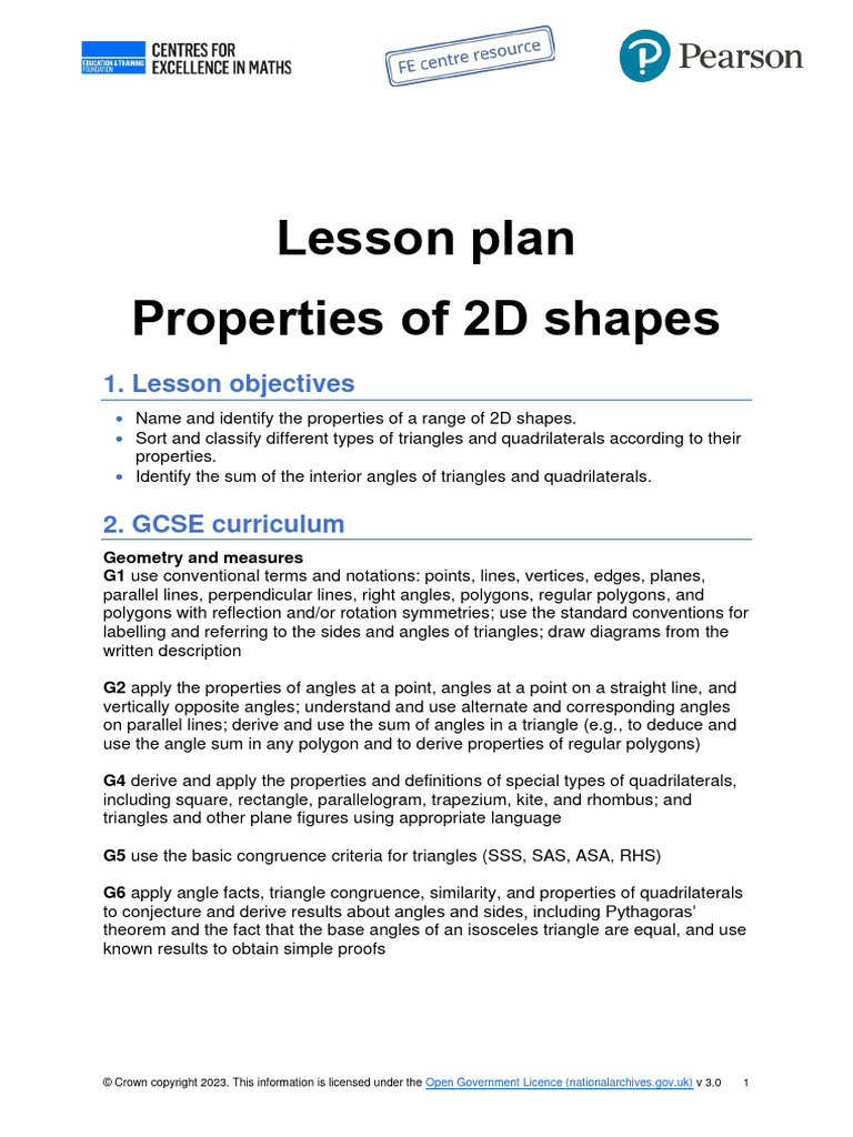 GCSE L35 Properties-2D-shapes Lesson-Plan Final | PDF