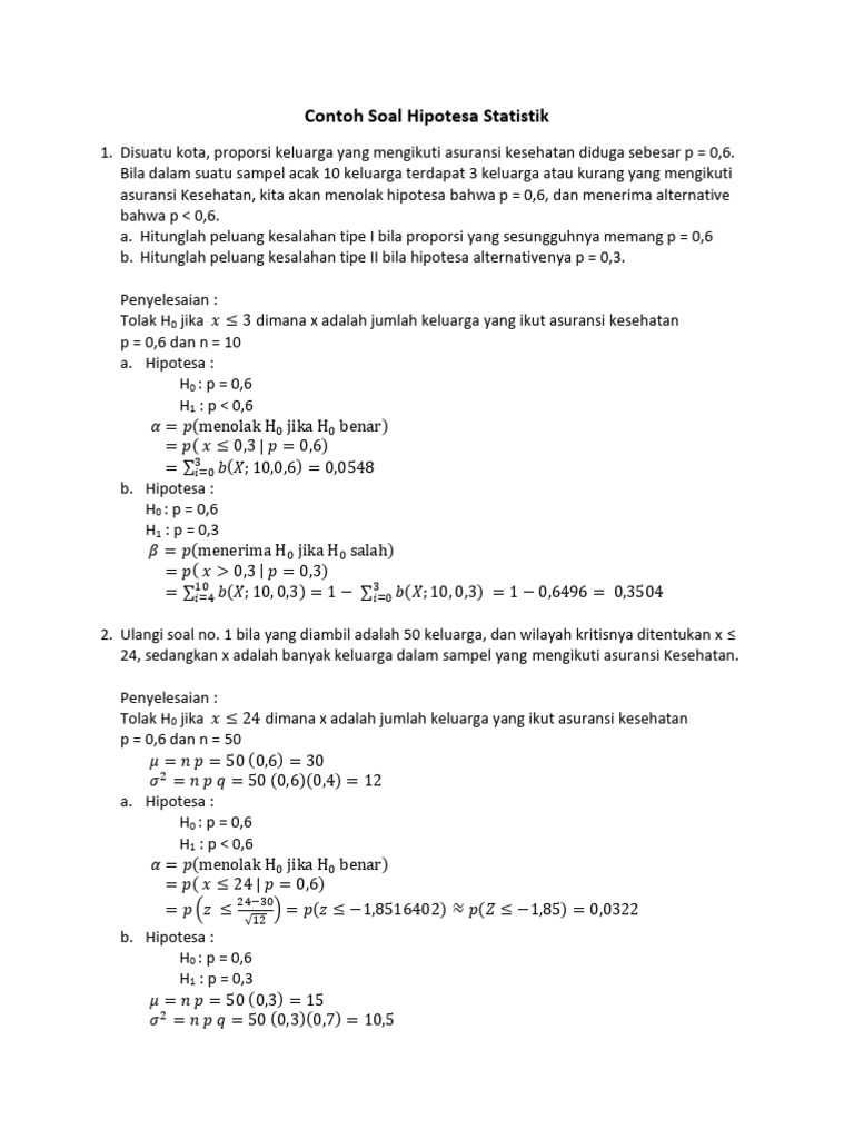 Contoh Soal dan Penyelesaian Hipotesis Statistik | PDF