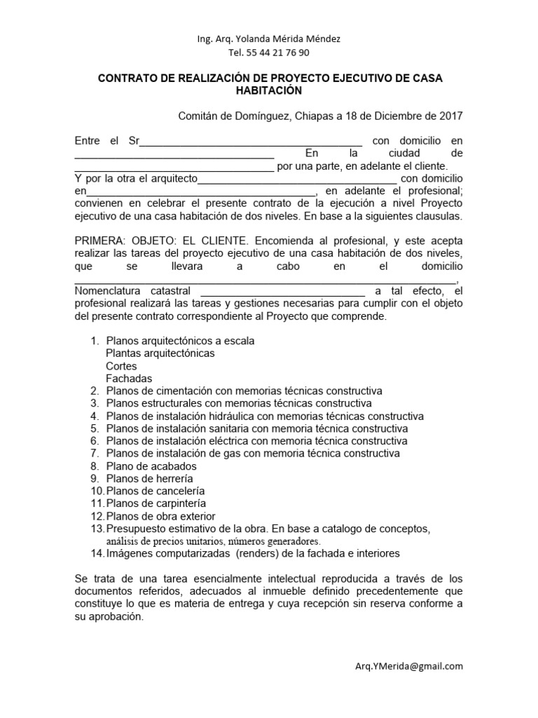 Contrato de Realización de Proyecto Ejecutivo de Casa Habitación | PDF