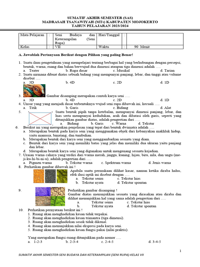 7-Soal SBK (Seni Rupa) Sas Paper | PDF | Seni