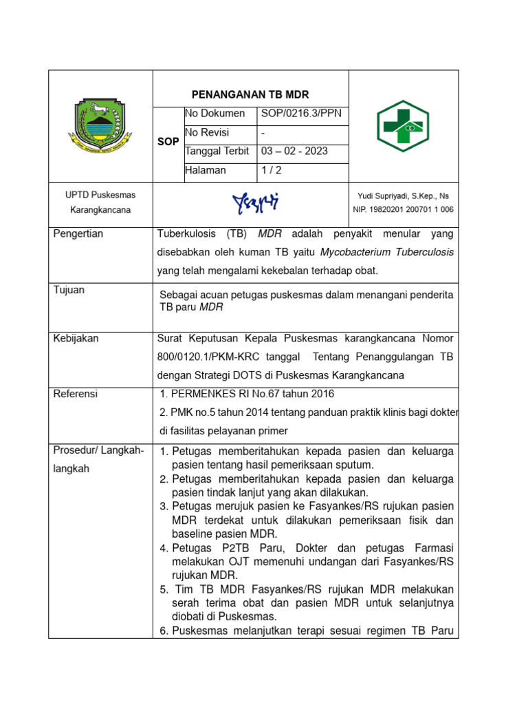 Sop Penanganan TB MDR | PDF