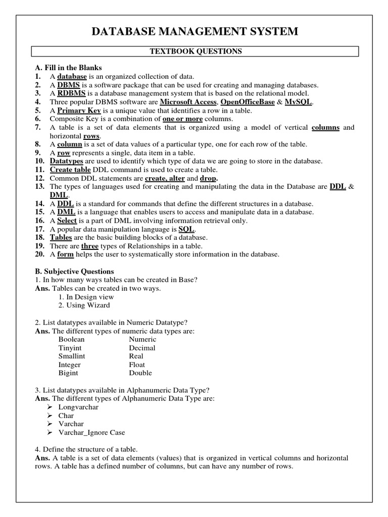 03 Database Management System Important Questions Answers | PDF | Relational Database | Databases