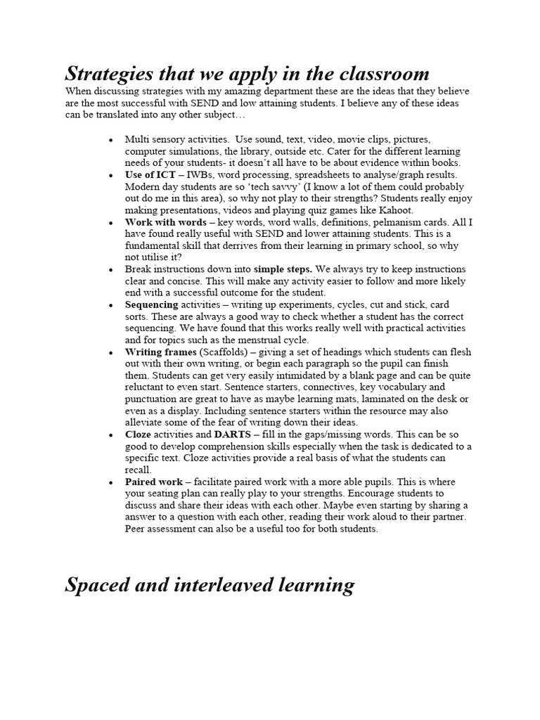Effective Classroom Strategies for SEND Students | PDF | Teachers | Science