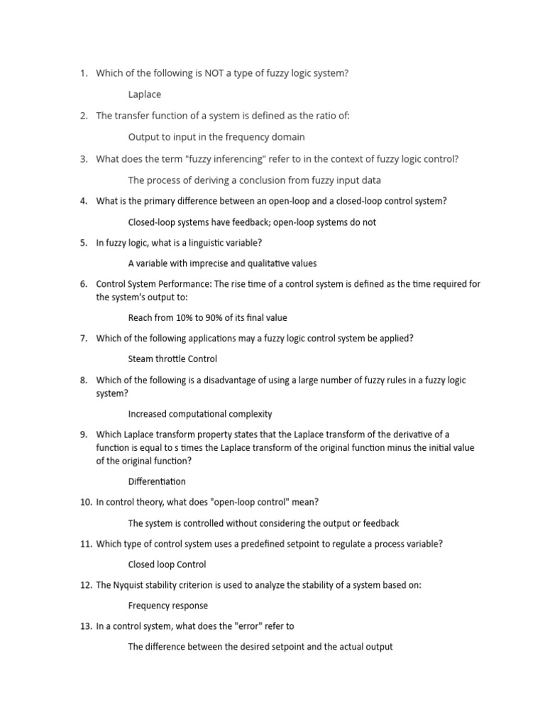 Controls Practice Exam | PDF | Control Theory | Fuzzy Logic