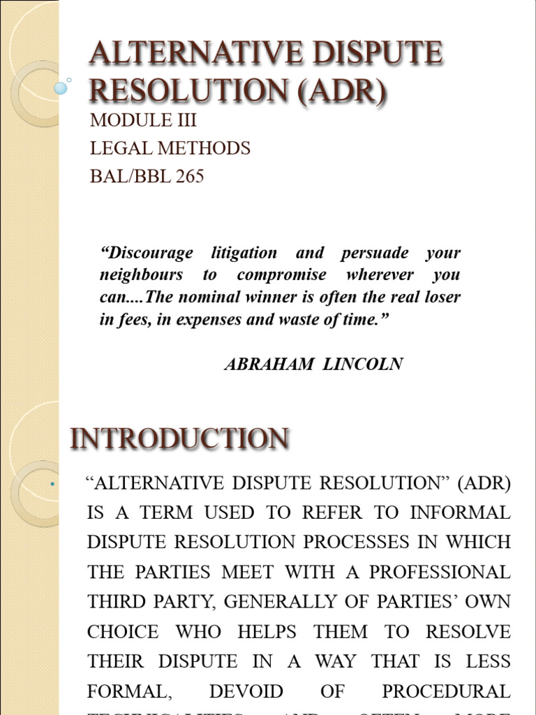 Alternative Dispute Resolution (Adr) | PDF | Mediation | Alternative Dispute Resolution
