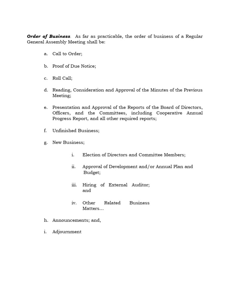 Order of Business for General Assembly | PDF | Finance & Money ...