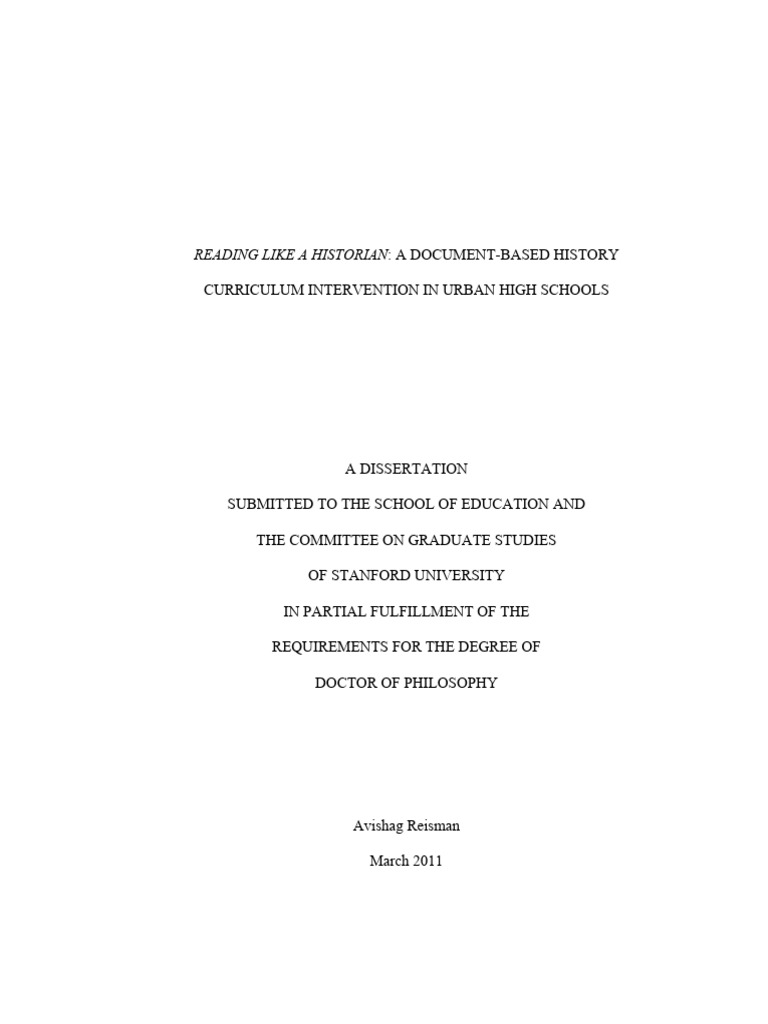 Reisman Dissertation ReadinglikeaHistorian-Augmented | PDF | Curriculum ...