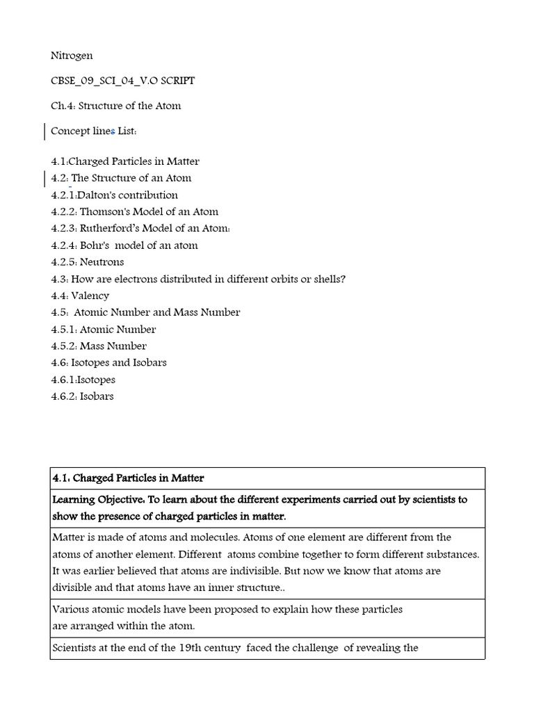 Cbse - 09 - Sci - 04 - V.O Script | PDF | Atoms | Atomic Nucleus
