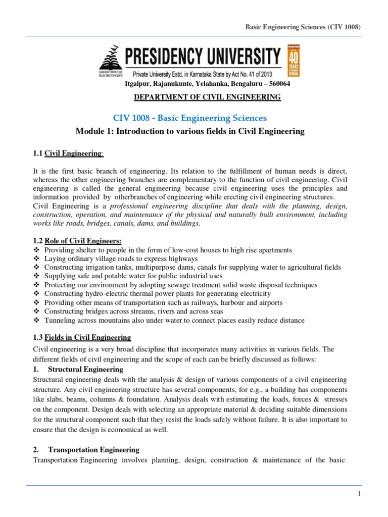 Module 1 - Introduction To Various Fields in Civil Engineering | PDF | Deep Foundation ...