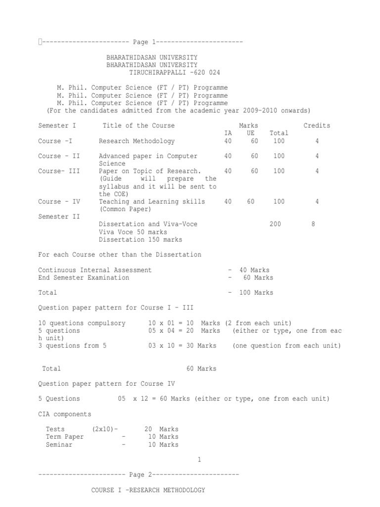 M.Phil Computer Science Course Syllabus | PDF | Educational Technology | Thesis