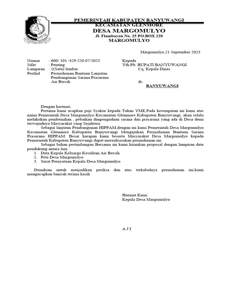 Permohonan Bantuan HIPPAM Banyuwangi | PDF