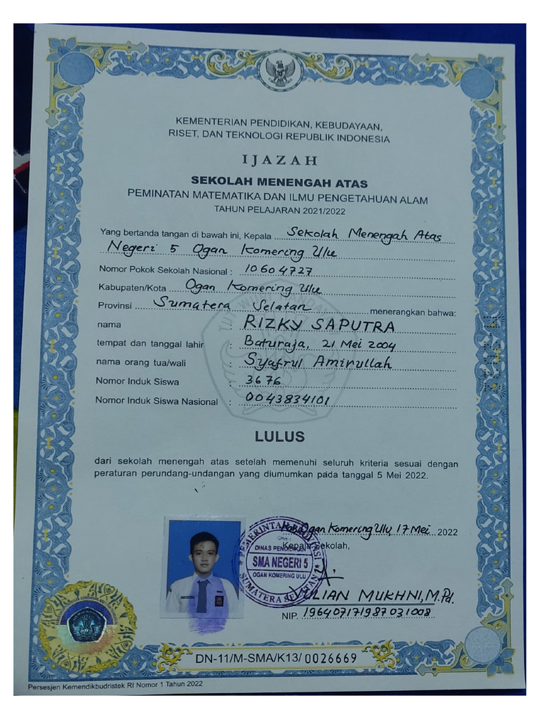 Ijazah Slta - Rizkysaputra | PDF