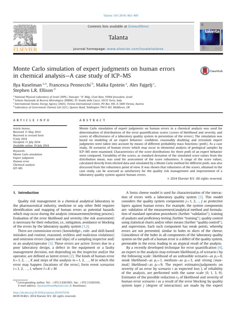 Monte Carlo Simulation of Human Errors in ICP-MS | PDF | Probability ...