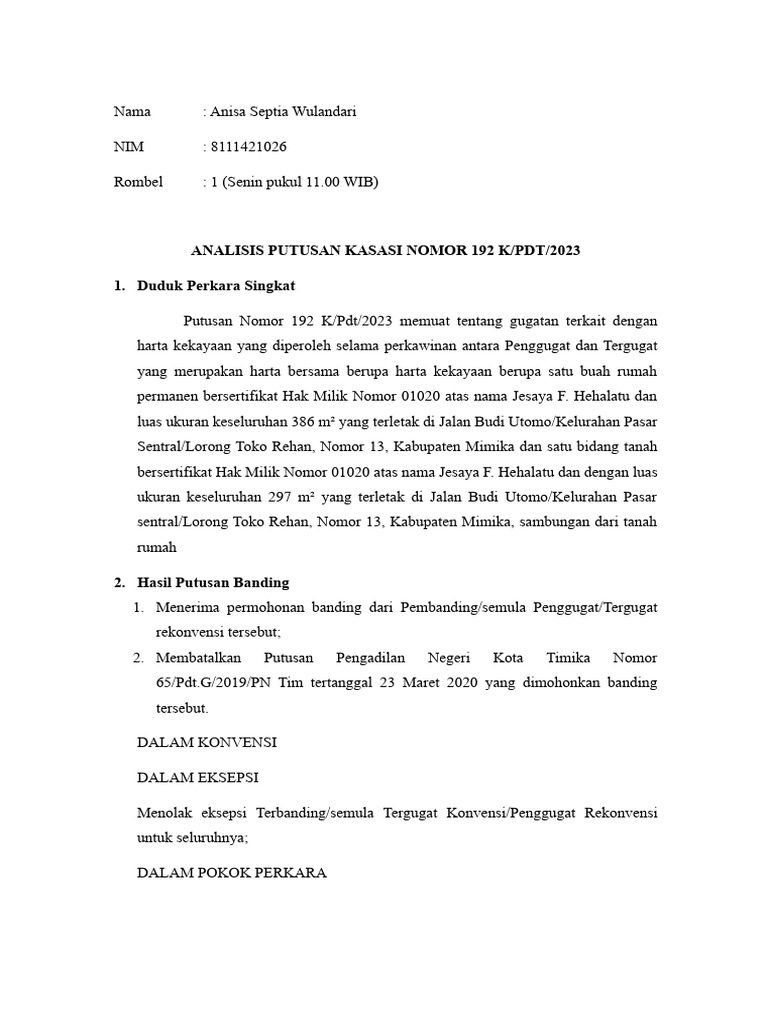 Analisis Putusan Kasasi | PDF