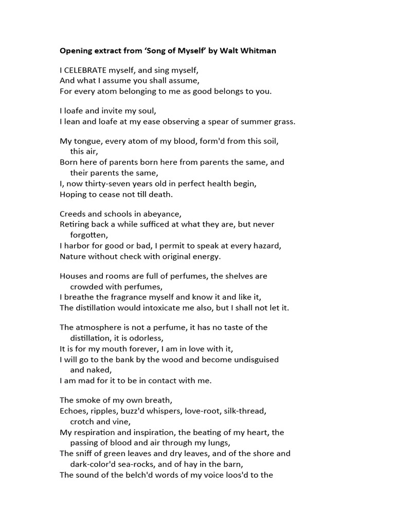 Opening Extract From Song of Myself by Walt Whitman | PDF | Art | Poetry