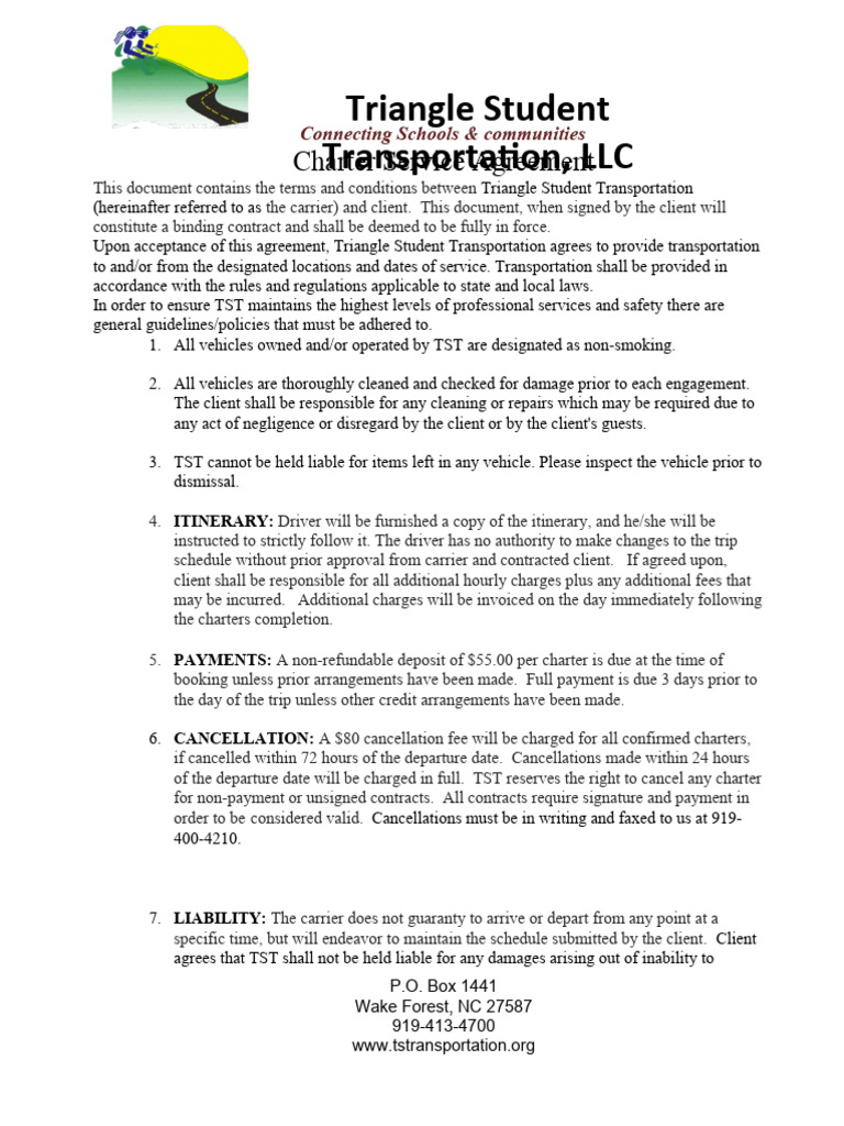 Charter Service Agreement | PDF | Legal Liability | Guarantee