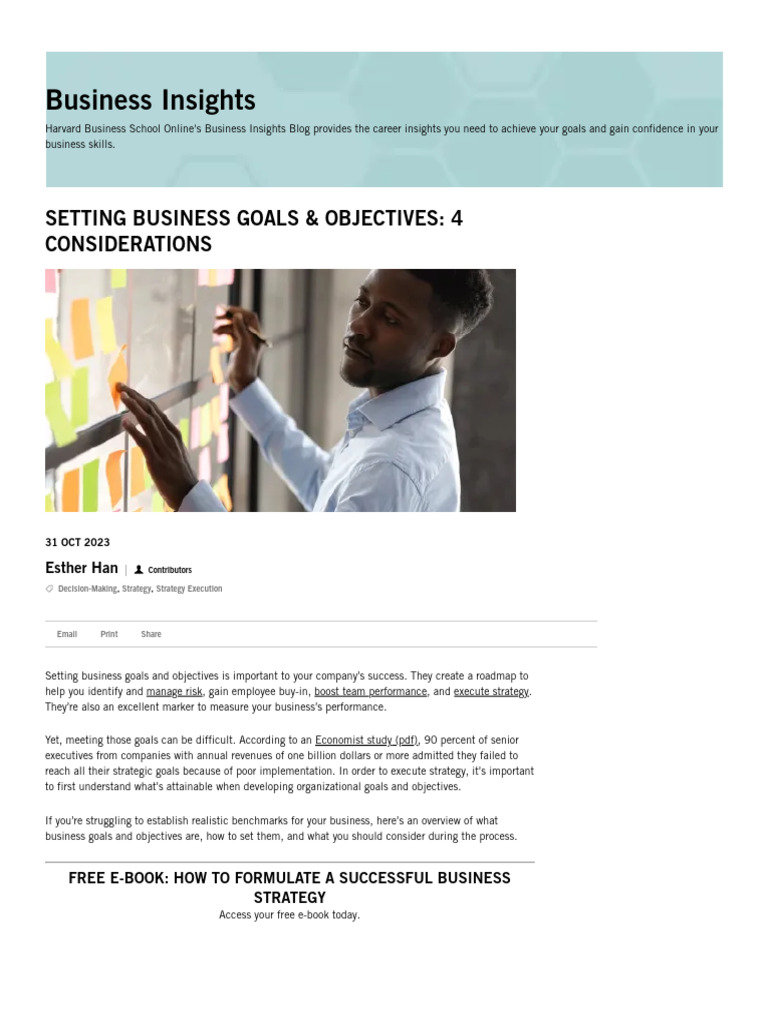 Setting Business Goals & Objectives - 4 Considerations - HBS Online | PDF