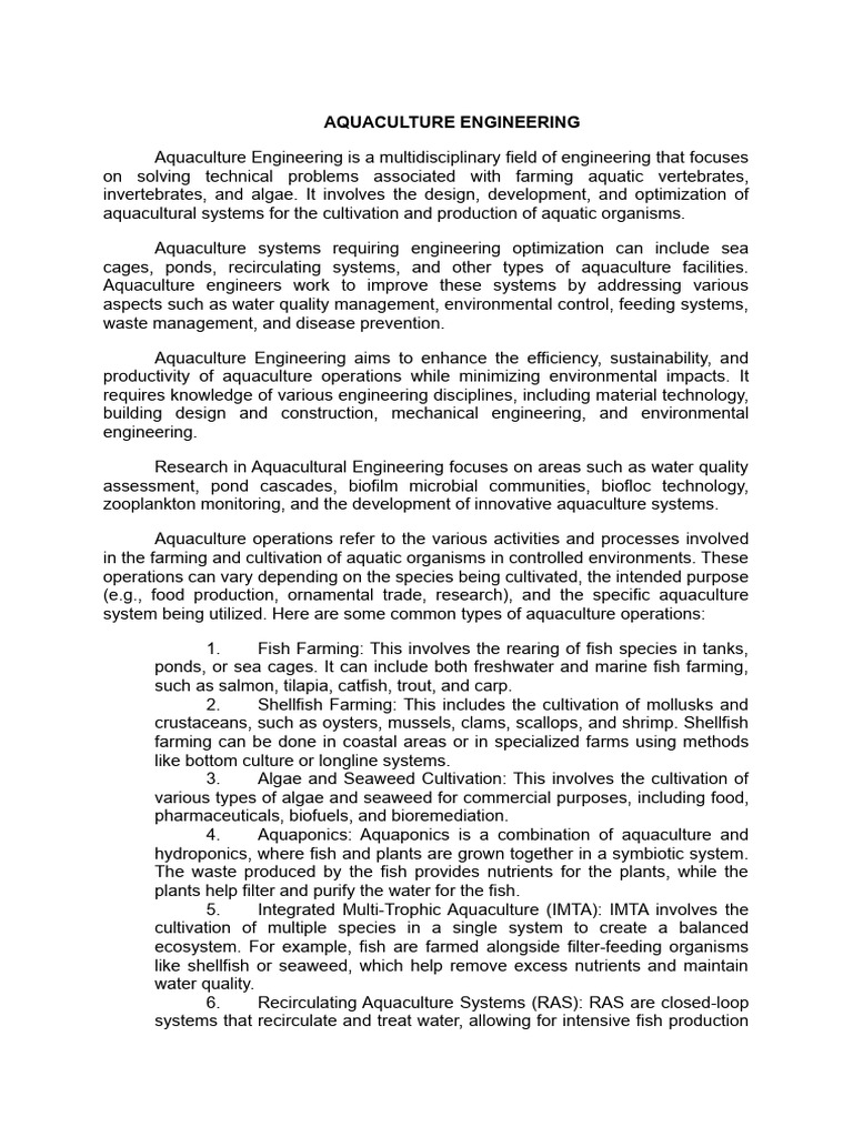 Aquaculture Engineering | PDF