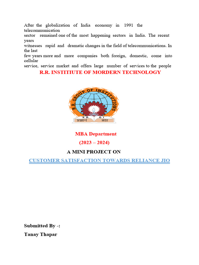 Jio Mini Project | PDF | Cellular Network | Information And ...