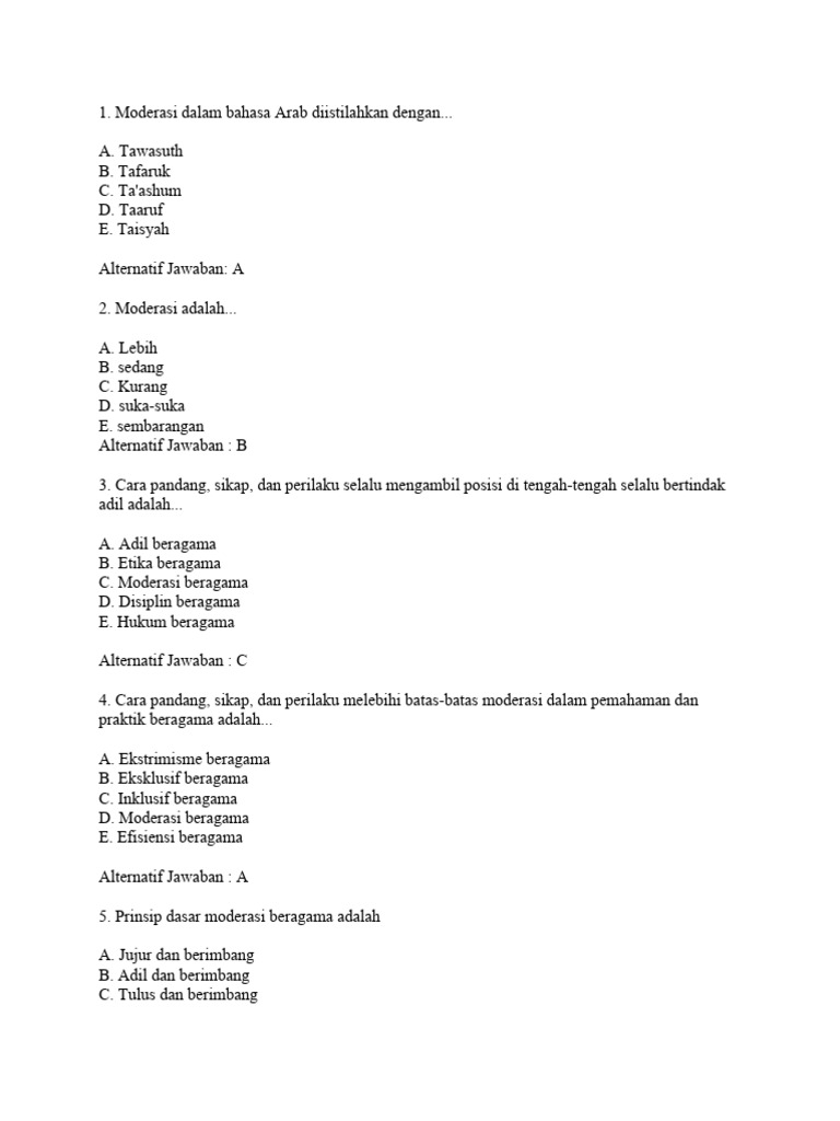 Contoh Soal Moderasi Beragama | PDF