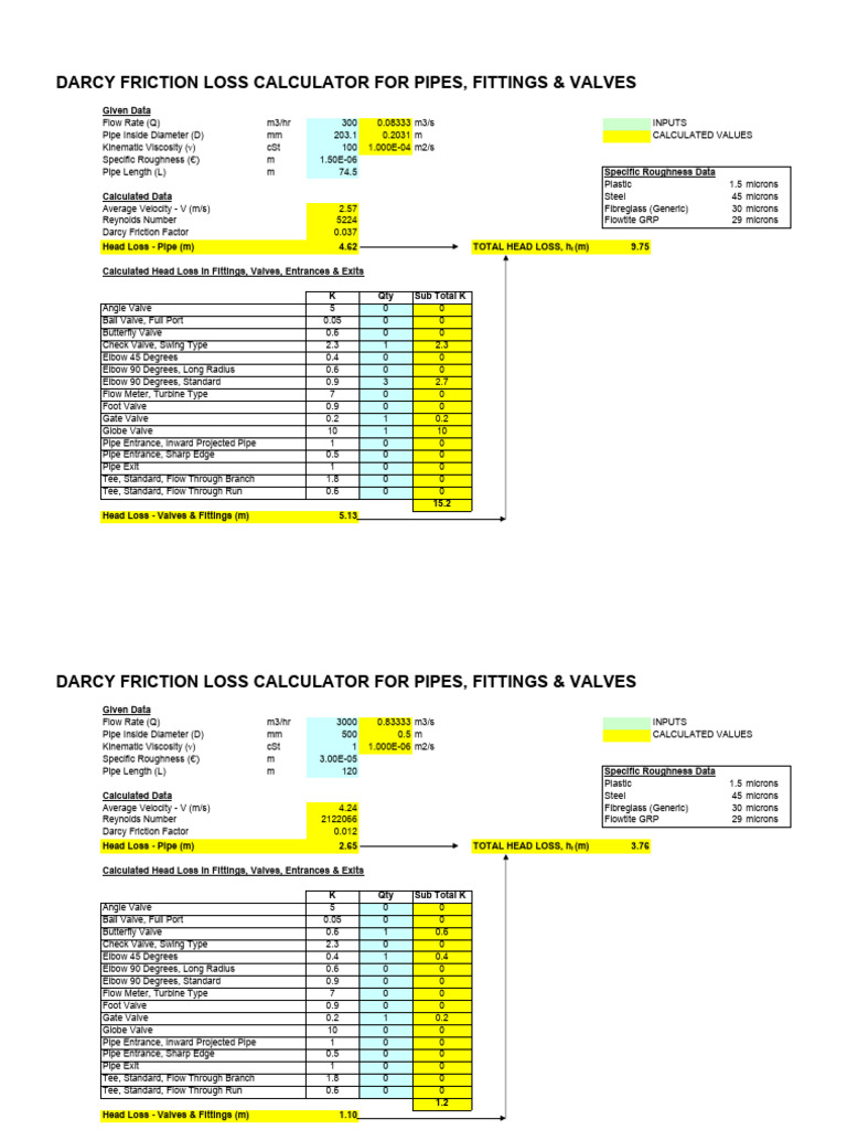 1 Darcy Friction Calculator | PDF | Valve | Hydraulic Engineering