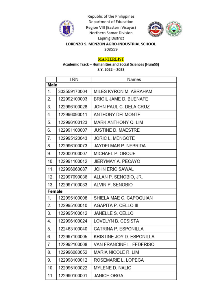 masterlist donna marie | PDF
