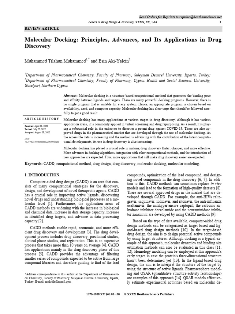 esis2022muhammed(molecular-docking)lettdrugdesigndiscov (1) | PDF | Docking (Molecular) | Drug ...