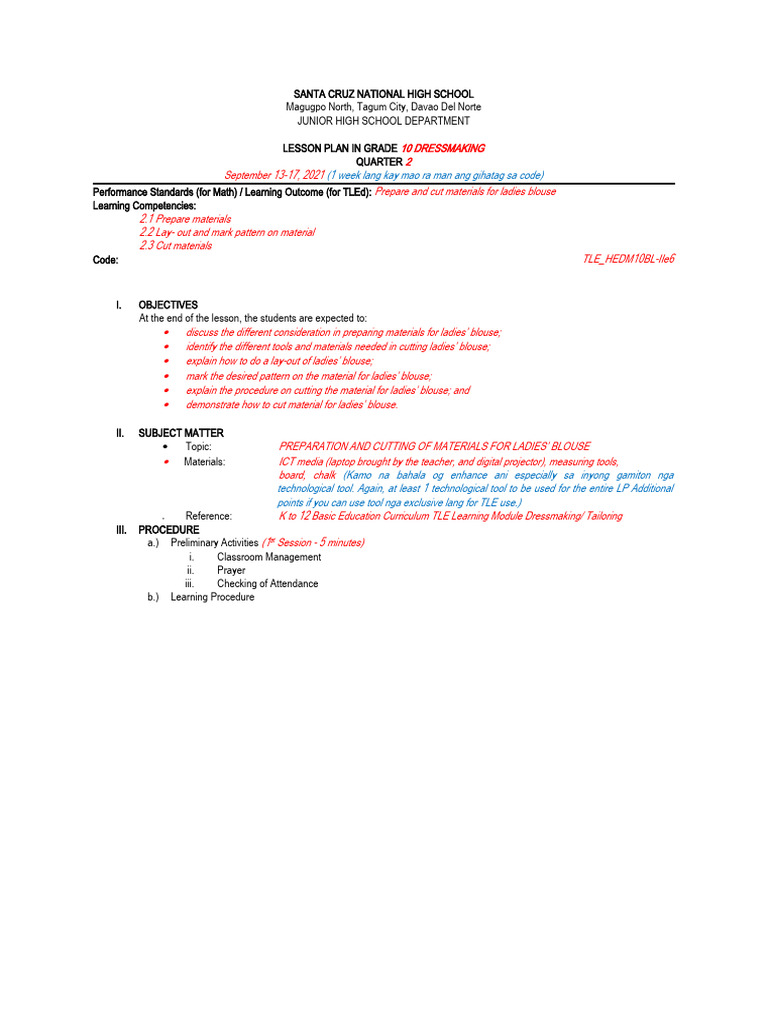 Lesson Plan Format | PDF | Learning | Cognition