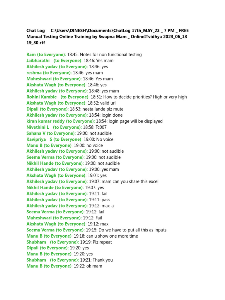 Manual Testing Training Chat Log | PDF | Computing | Computer Security