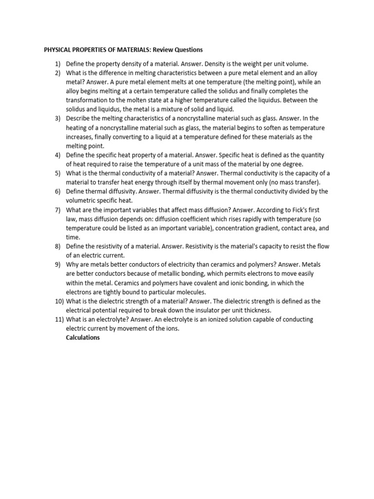 Key Properties of Materials Explained | PDF | Electrical Resistivity ...