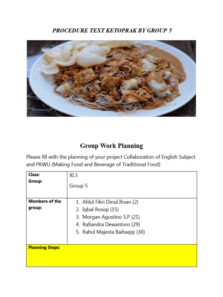 Group Work Planning Project Collaboration XI 2024 | PDF | Tofu | Food ...