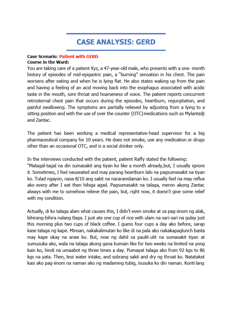Case Scenario GERD | PDF | Gastroesophageal Reflux Disease | Heartburn