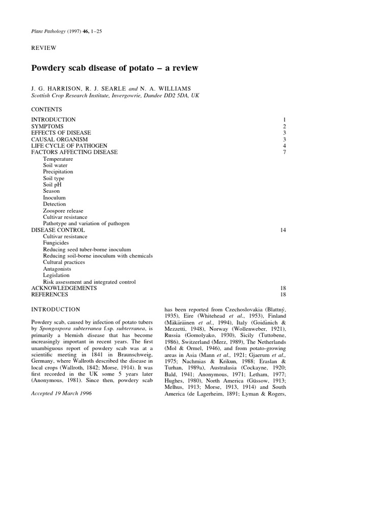 Plant Pathology - 2003 - HARRISON - Powdery Scab Disease of Potato A ...