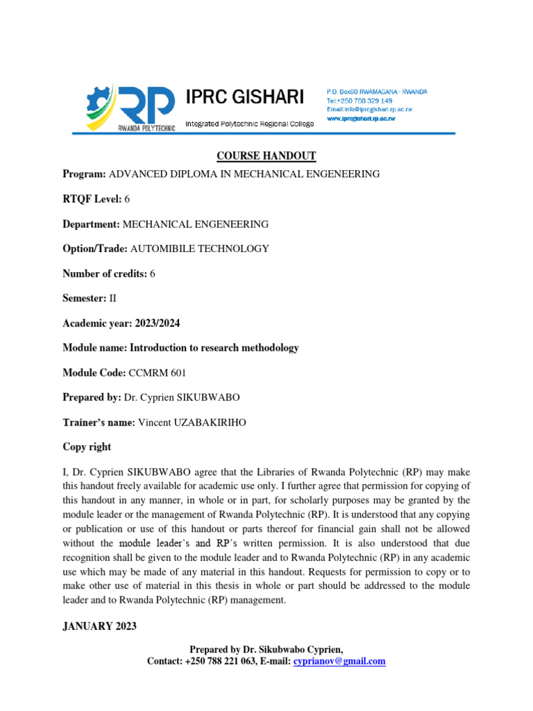 Ccmrm 601 Handout | PDF | Quantitative Research | Methodology